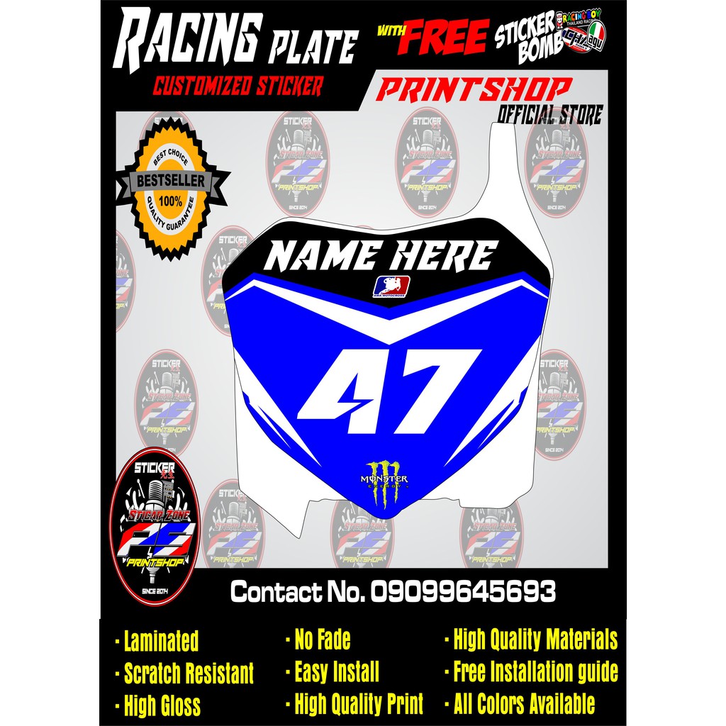 Customized Sticker Decals for Racing Plate Printable durable and High ...