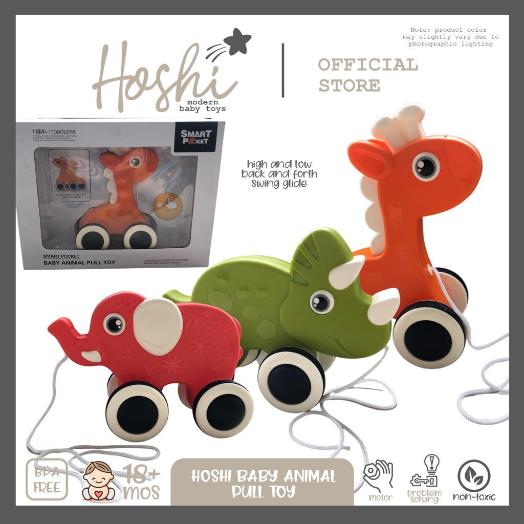 Hoshi Baby Animal Pull Toy, Educational Pull Along Drag Toys Boy & Girl ...