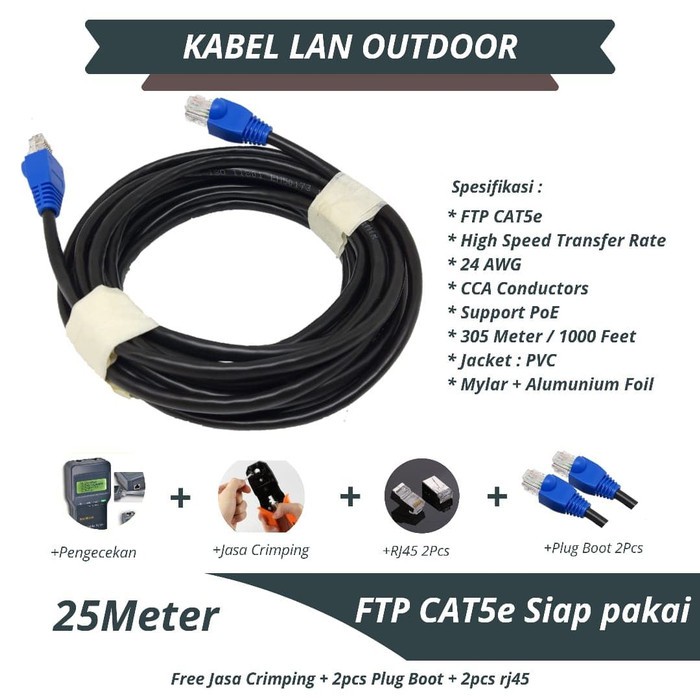 Lan Cable Cat 5e FTP STP Outdoor Spectra 25meter Ready To Use | Shopee ...