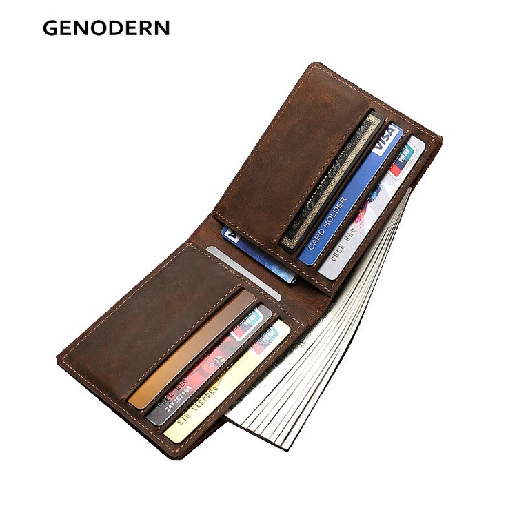 GENODERN Crazy Horse Leather Men's Wallet Vintage Cow Leather Wallet ...