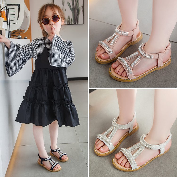 READY STOCK Kids Sandals Pearl&Diamond Sandal for Girls Soft PU Leather ...