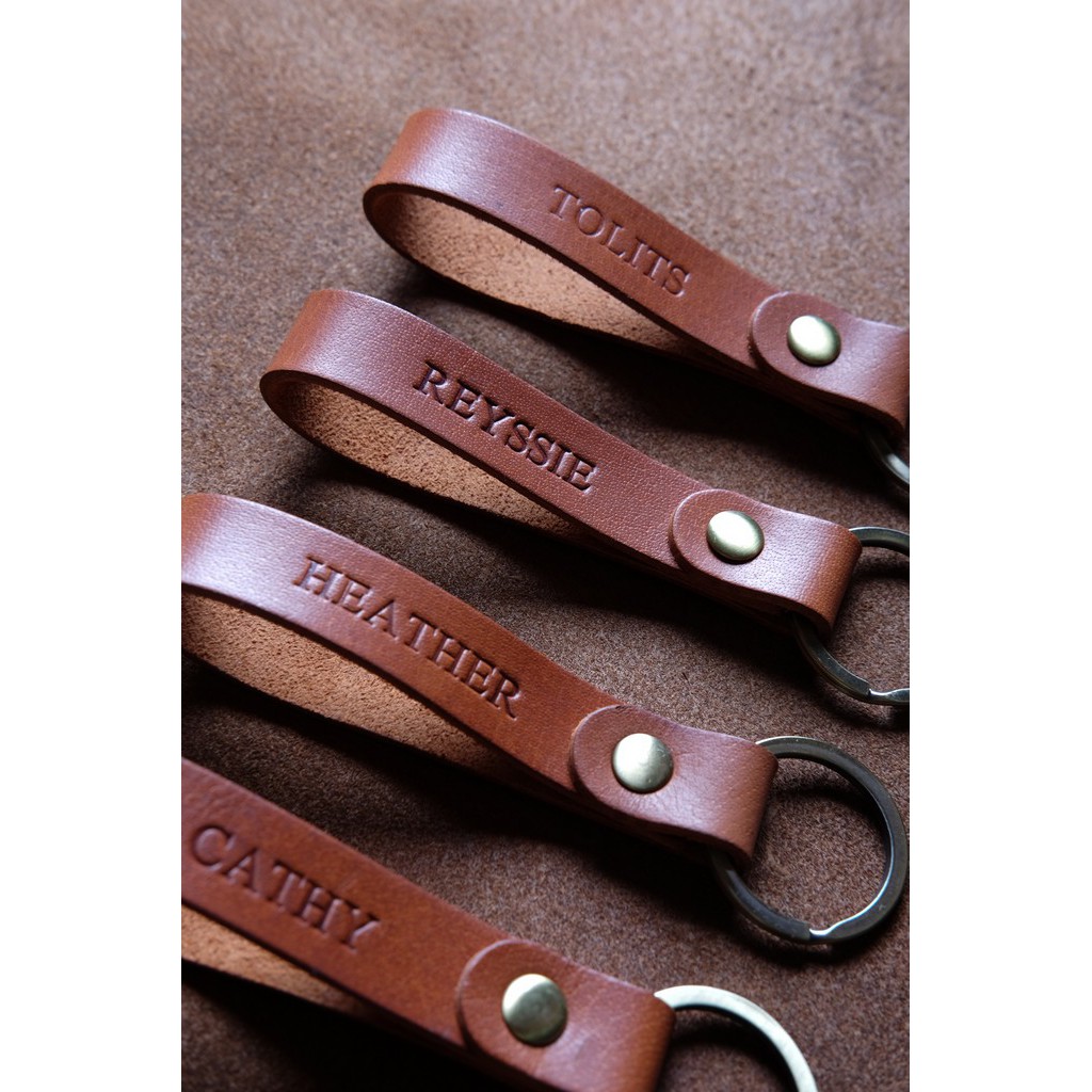 Personalized Genuine Leather Keychain with Split Ring (Tan Color Only ...