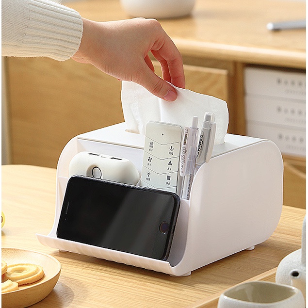 Desktop Storage Tissue Box Multi-functional Desk Organizer Phone Stand ...