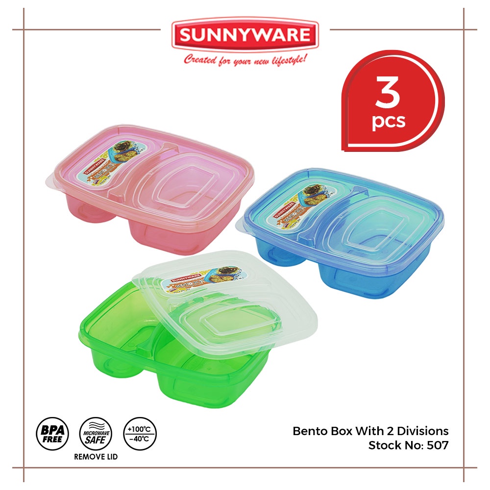 3pcs Bento Box with 2 Divisions Lunch Box [Sunnyware 507] |Plasticware ...