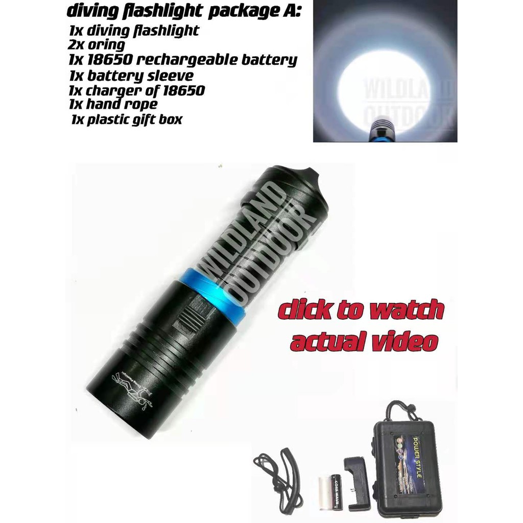 Cree XML LED Halogen superbrightness underwater diving rechargeable flashlight with battery ...