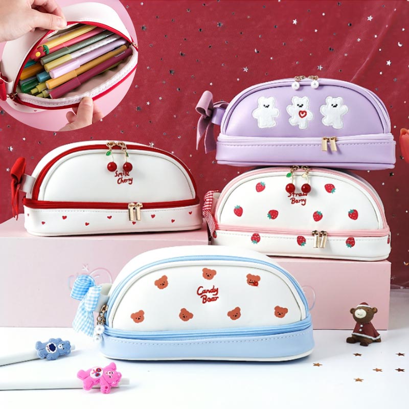 Cute Large Capacity Pencil Cases Double Layer Kawaii PU Portable ... Cute Large Capacity Pencil Cases Double Layer Kawaii PU Portable ...