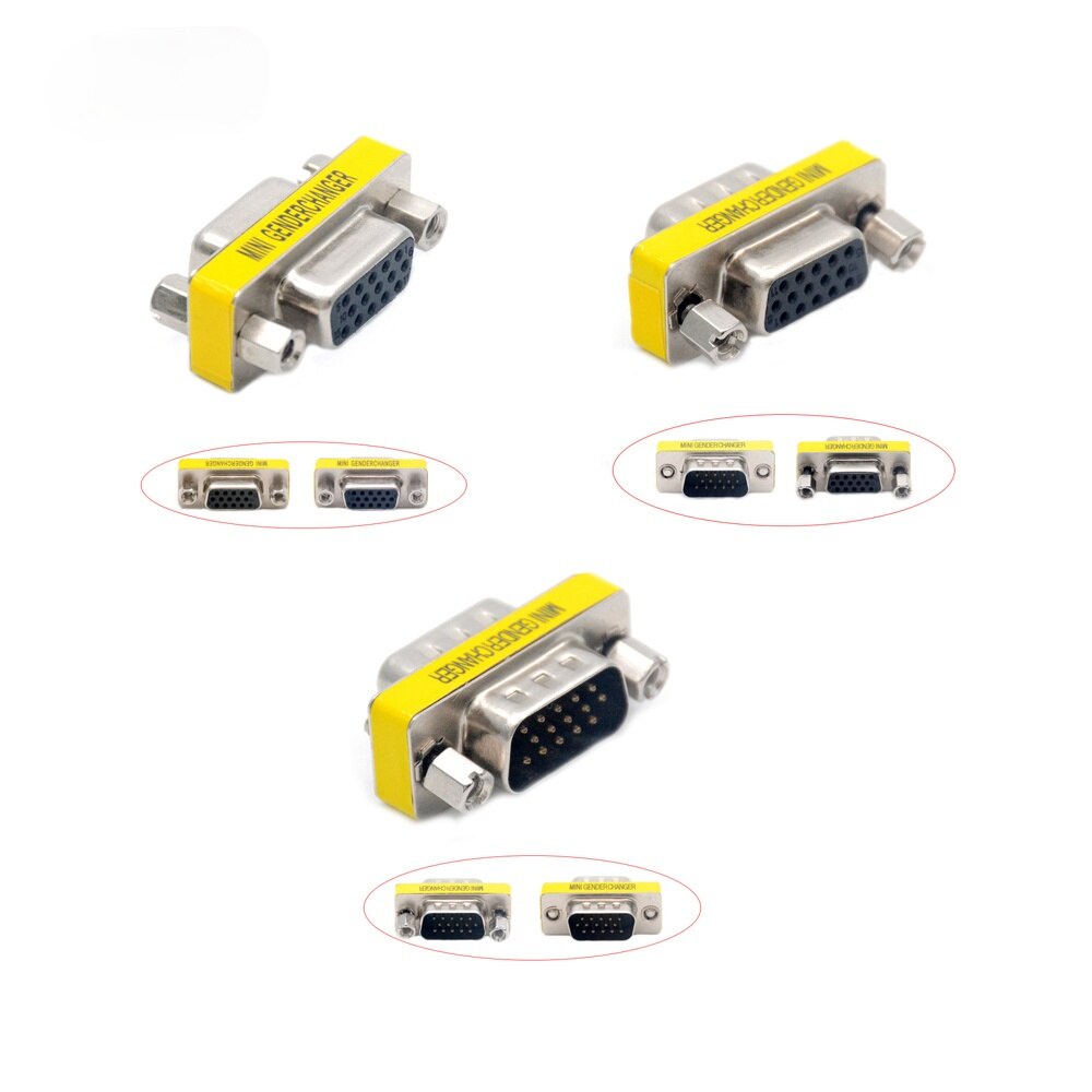 D-Sub DB15 VGA Connector Mini Gender Changer Adapter 15 Pin VGA M/M M/F ...