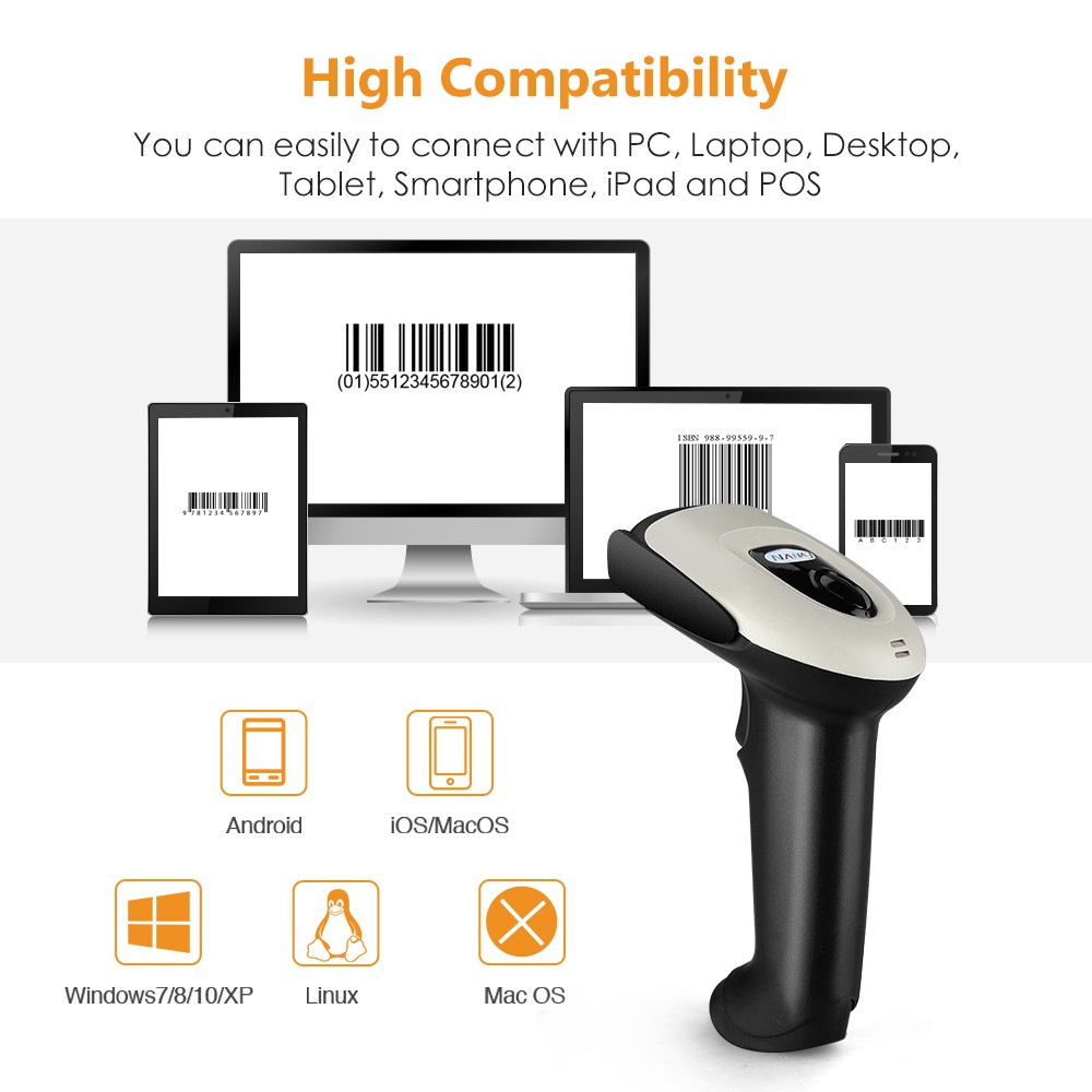 Evnvn Handheld 3IN1 via Bluetooth 2.4GHz Wireless1D CCD Barcode Scanner ...