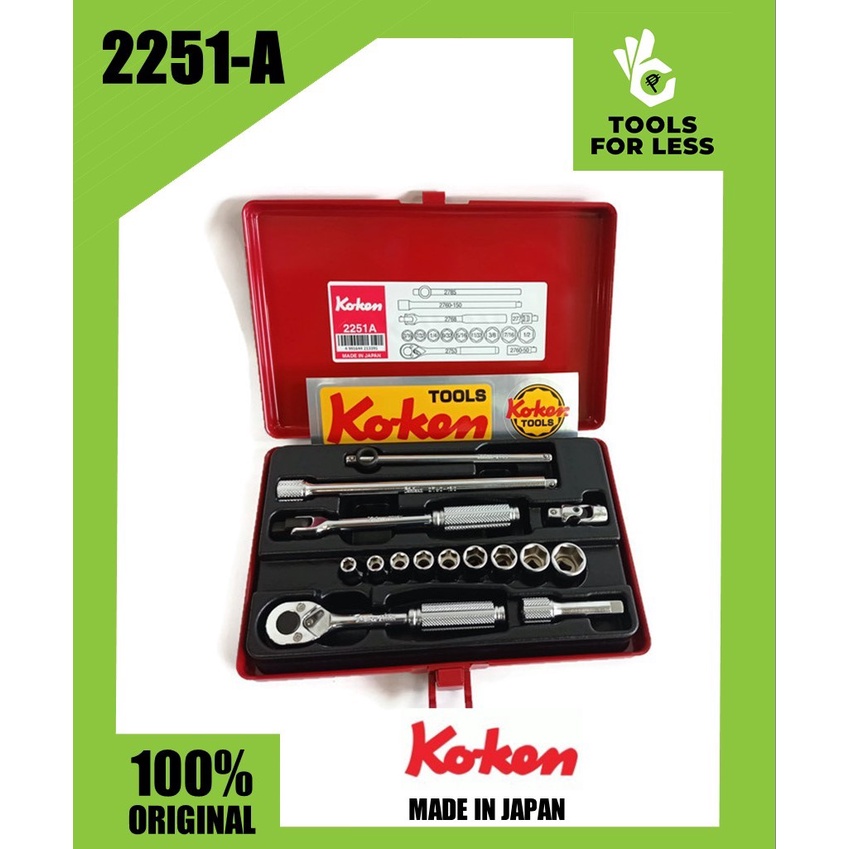 Koken 15pc. 1/4 Dr. Socket Set 3/16" - 1/2" 6pts. Made in Japan Model: 2251-A | Shopee Philippines