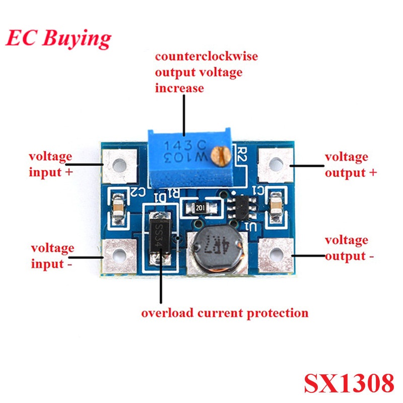 DC-DC 2-24V to 2-28V SX1308 Step Up Adjustable Power Supply Module Step-Up Boost Converter for ...