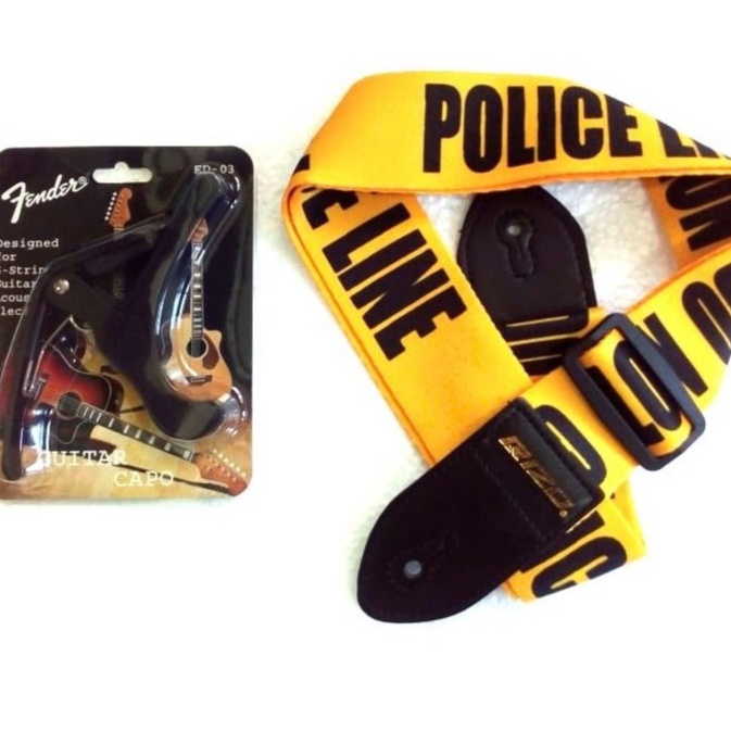 Police Line Acoustic Electric Guitar Strap (Yellow) With Free Fender ...