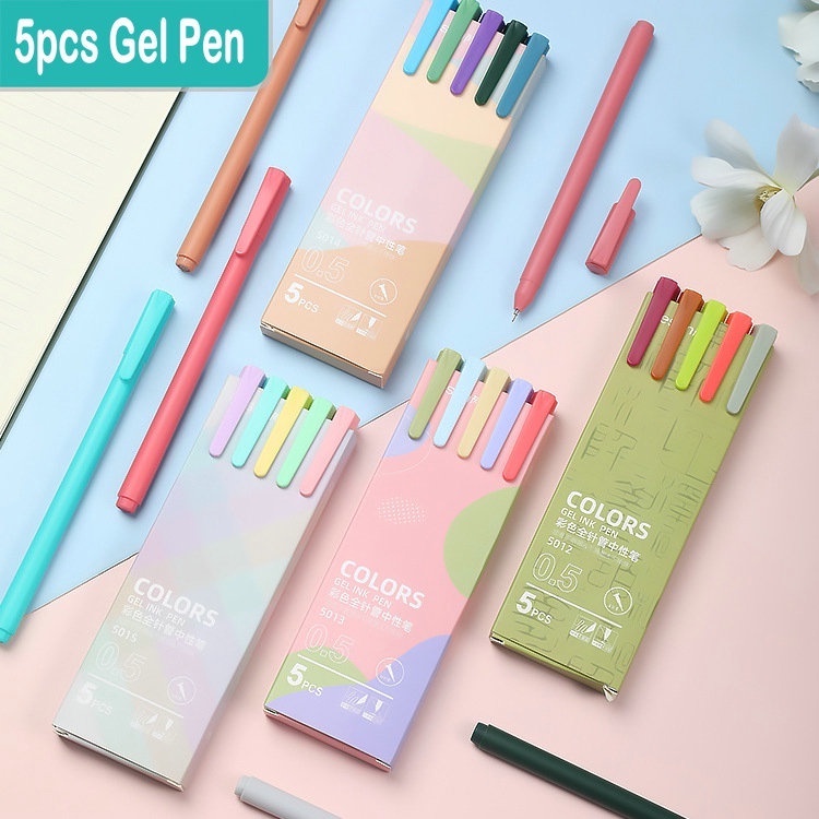 5pcs Colored Gel Pen Set 0.5mm Pastel Color Pens Morandi Marker ...