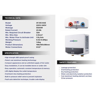 Hydromax Multi Point Tankless Instant Water Heater 5.5KW (New Model ...