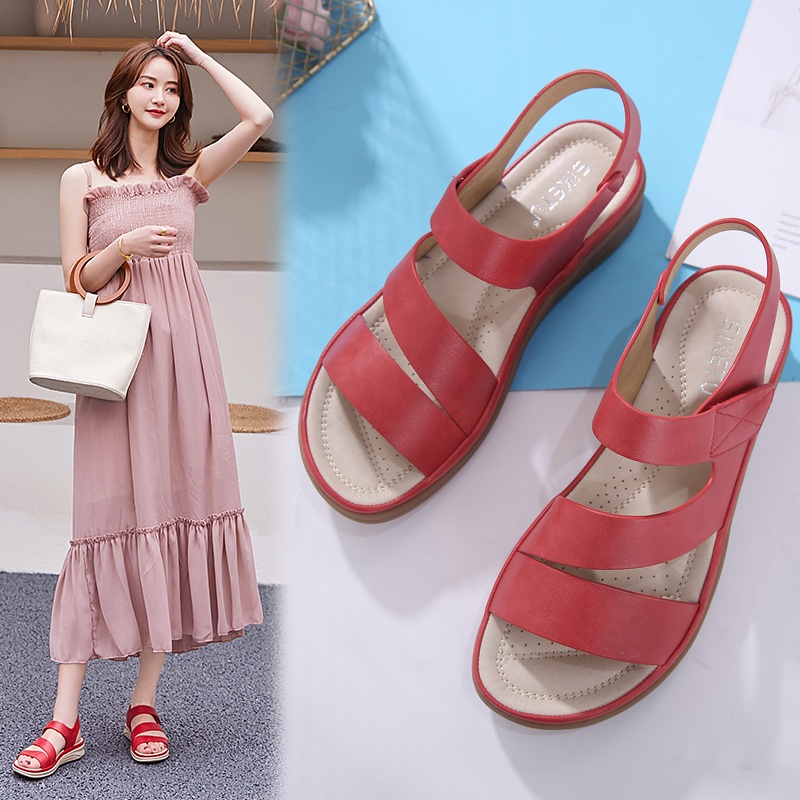 35-42 Basic Shoes Ladies Summer Soft Dinner Velcro Wedge Sandals ...