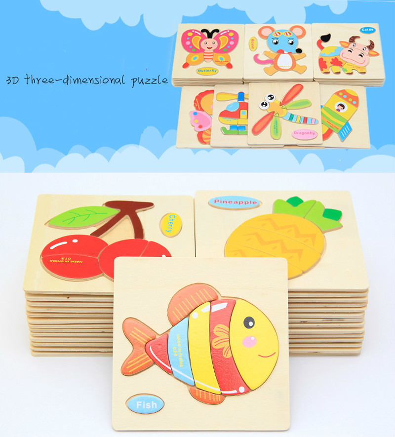 1-3 Year Baby Cartoon Wooden 3D Puzzle /Kids Early Learning Education ...