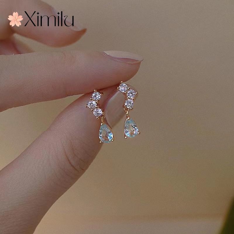 Broken Diamond Water Drop Exquisite Zircon Earrings Short Style ...