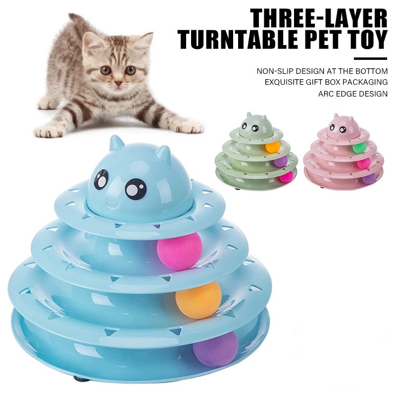Cat Toy Roller 3-Level Turntable Cat Toys with Colorful Balls ...