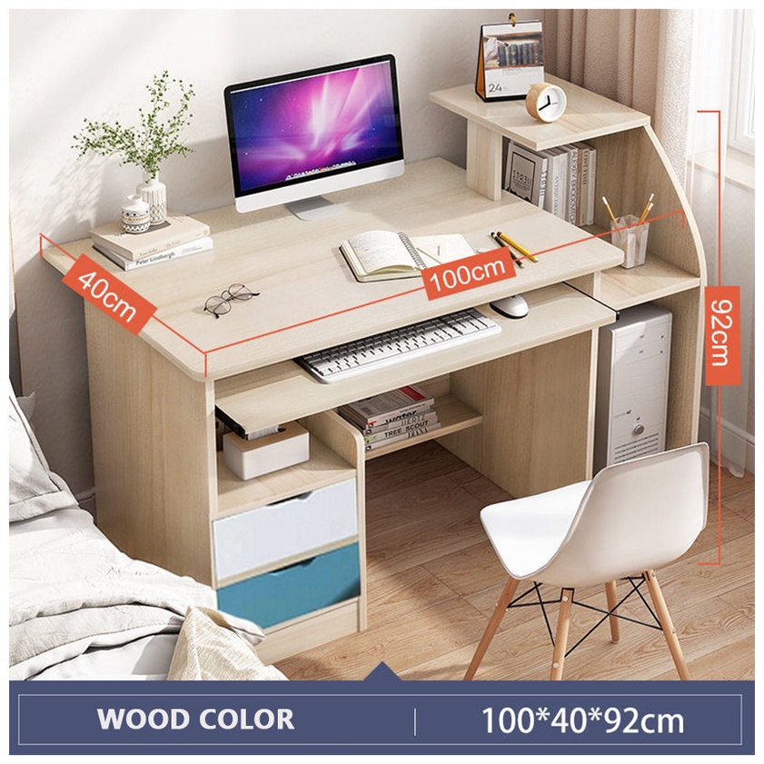 KAMER Computer Desk Desktop Home Study Desk Bookshelf Combination ...