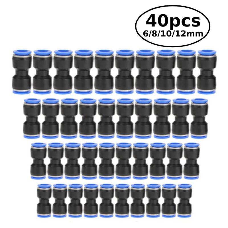 40pcs 6/8/10/12mm Air Line Fitting Plastic Straight Push Connector ...