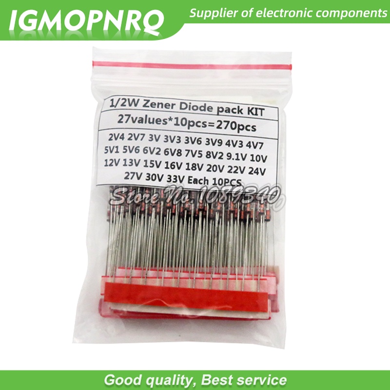 270pcs/lot 0.5W Zener Diode kit Assortment Set 1/2W 2V4-33V Zener Diode ...