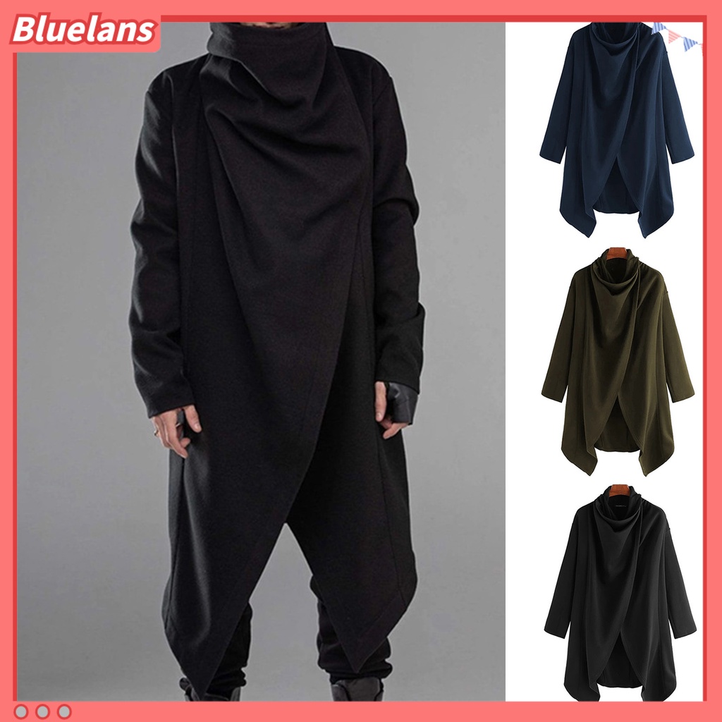 {In stock} Men Cloak Irregular Turtleneck Solid Color Coldproof Punk ...