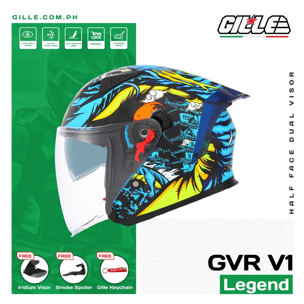 Gille Helmet 172 GVR-V1 Legend Motorcycle Half Face Helmet Dual Visor ...