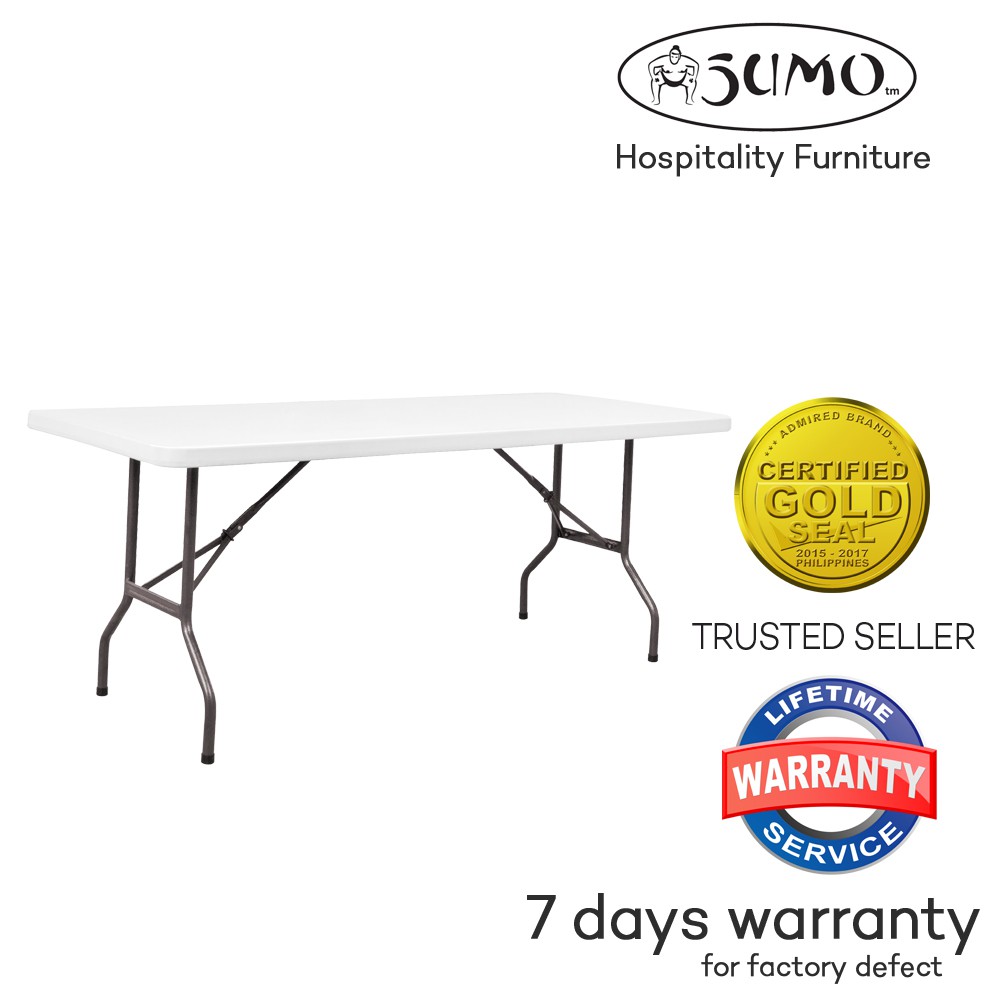 SUMO St-7230s 6ft White Rectangular Plastic Table Solid Top With ...