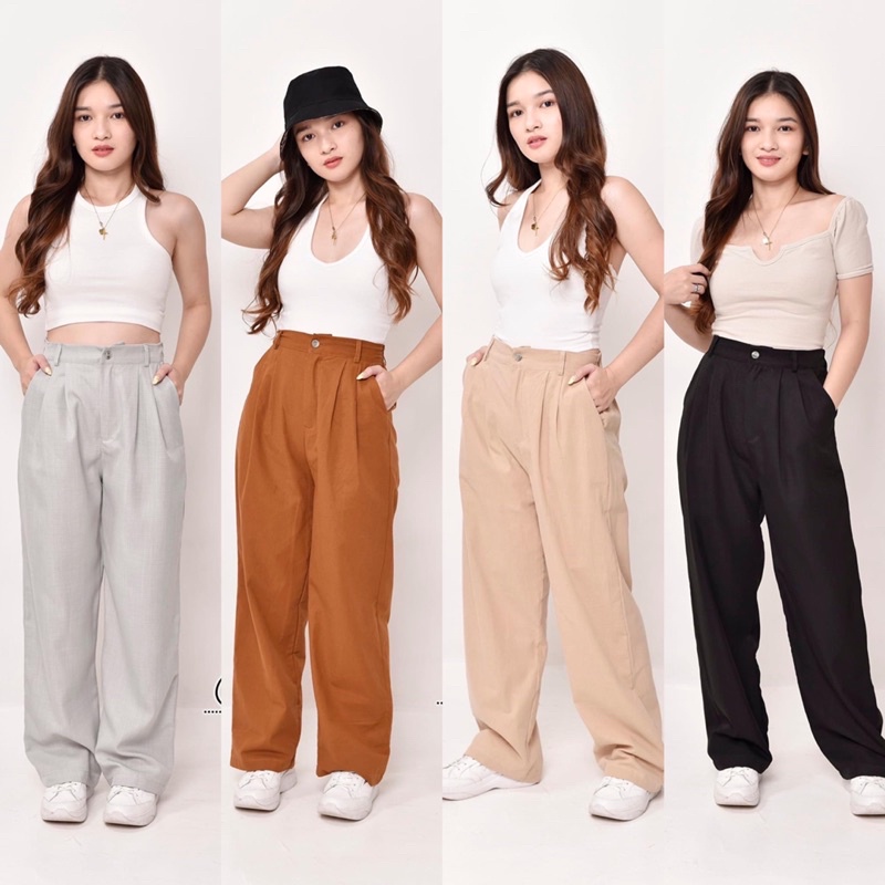Basic High Waist Wide Leg Trouser Linen Floor Pants - Freesize and Plus ...