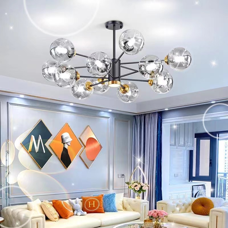 Nordic Chandelier Multi-Head Led Ceiling Light Living Room Dining Glass ...