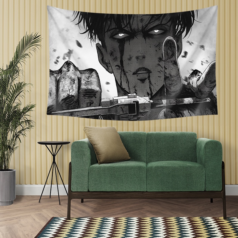 Eren Jaeger Tapestry with Clips Attack on Titan Polyester Tapestries ...
