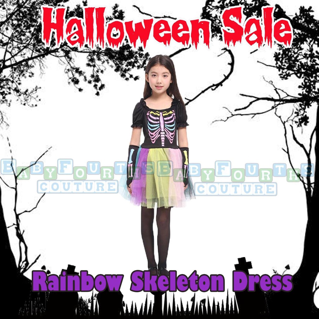 COD Rainbow Girl Skeleton Dress Kids Halloween Costume Complete Set ...