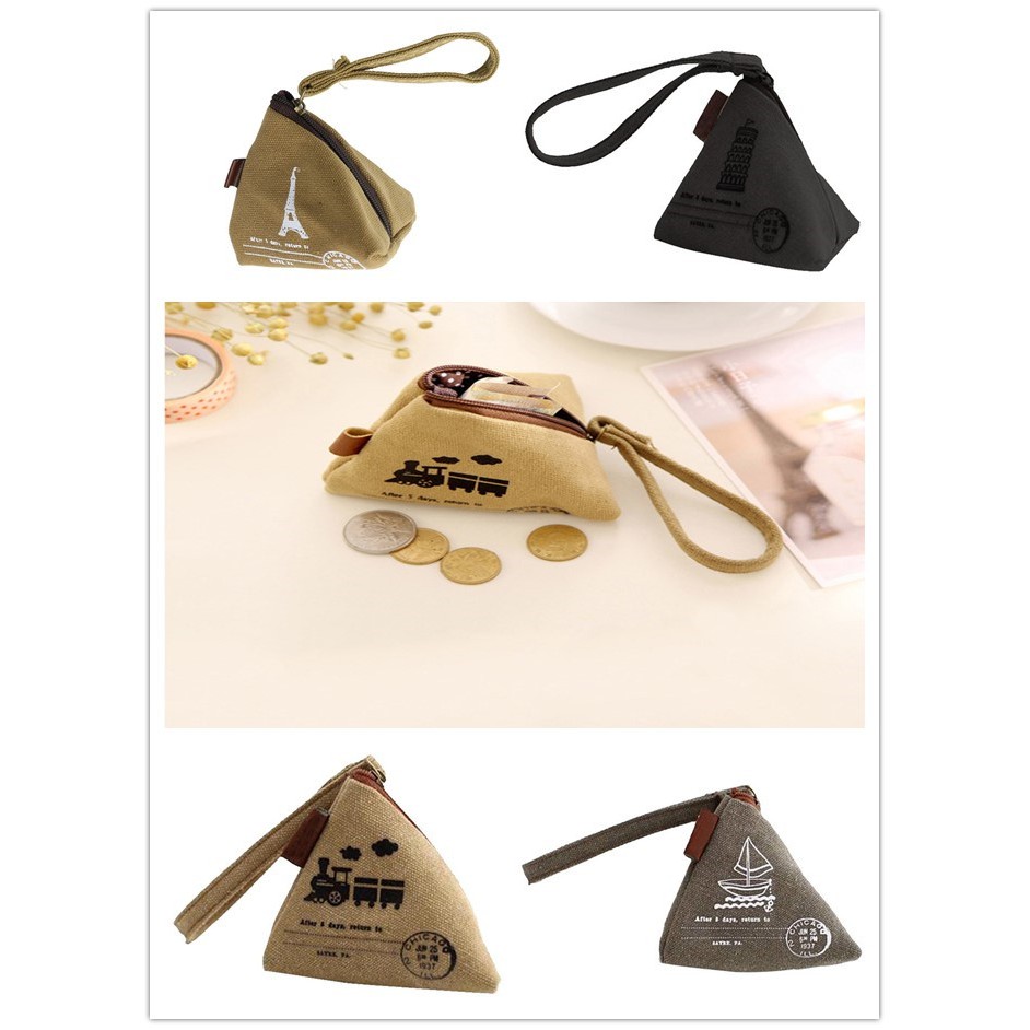 【COD】new Unisex Canvas Small Mini Triangle Wallet Coin Purses Clutch ...