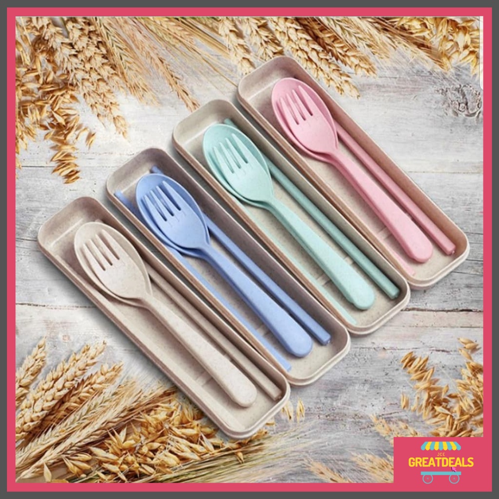 3 IN 1 FLAT CUTLERY SET / SPOON FORK AND CHOPSTICKS SET | Shopee ...