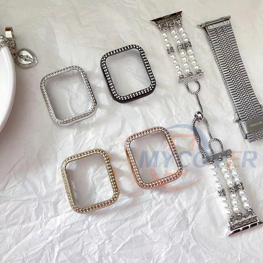 Dual Row Diamond Case For Smart Watch Series 8 7 6 SE 5 4 3 2 1 Size ...