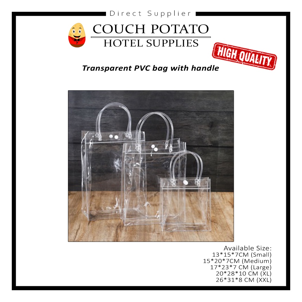1pc PVC Clear Bag/ Tote bags/ Transparent PVC bag with handle/ gift bag ...