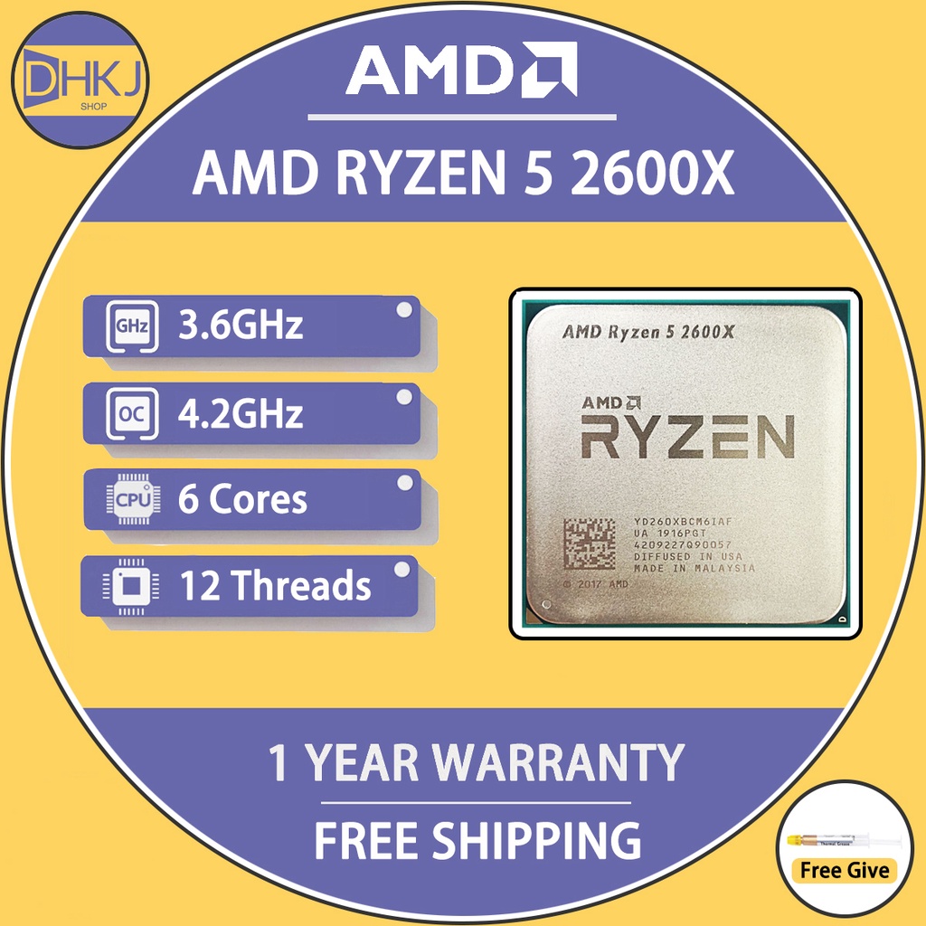 USED AMD Ryzen 5 2600X R5 2600X 3.6 GHz Six-Core Twelve-Thread 95W CPU Processor Socket AM4 no ...