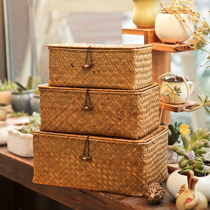 Rattan grass weaving gift box for giveaways/ wedding with cover and ...
