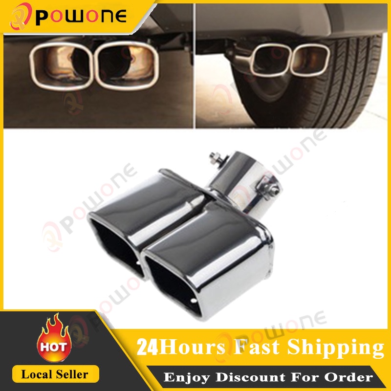 Universal Stainless Steel Car Rear Round Exhaust Dual Pipe Tail Throat ...
