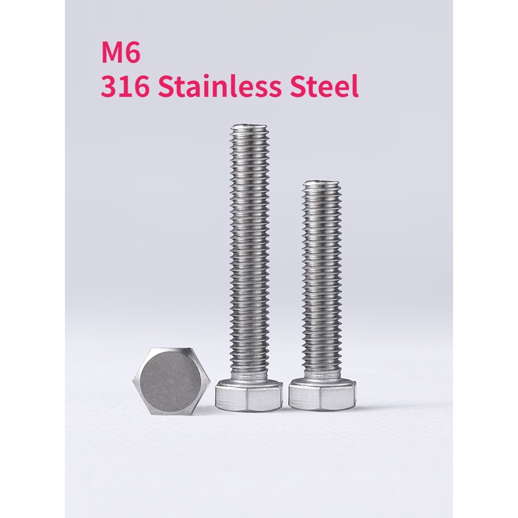 M6 316 Stainless Steel Full Thread External Hex Hexagon Screw Full ...