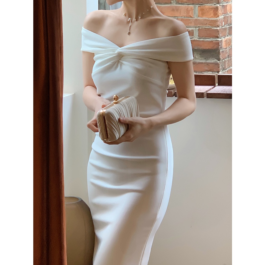 White Dress Sexy SUHEMR Suha French Retro Slim-Fit Slimmer Look Neck ...