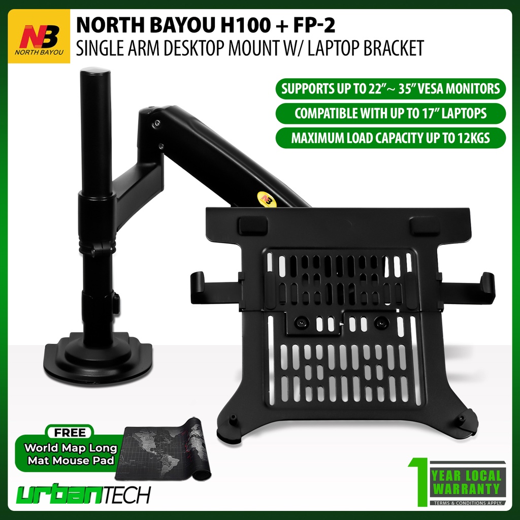 North Bayou H100 + FP2 Single Monitor Desktop Mount for 22"~35" LCD ...