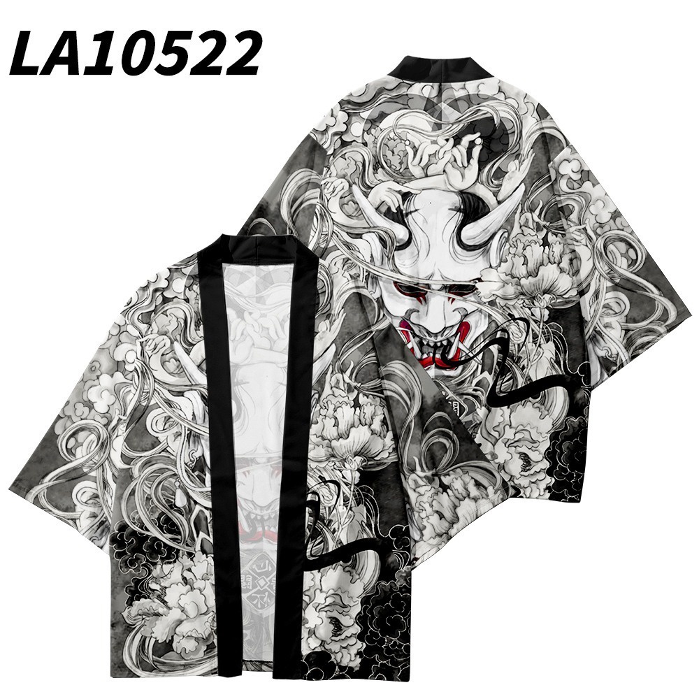 Demon Print Samurai Shirt Clothing Traditional Haori Kimono Women Men ...
