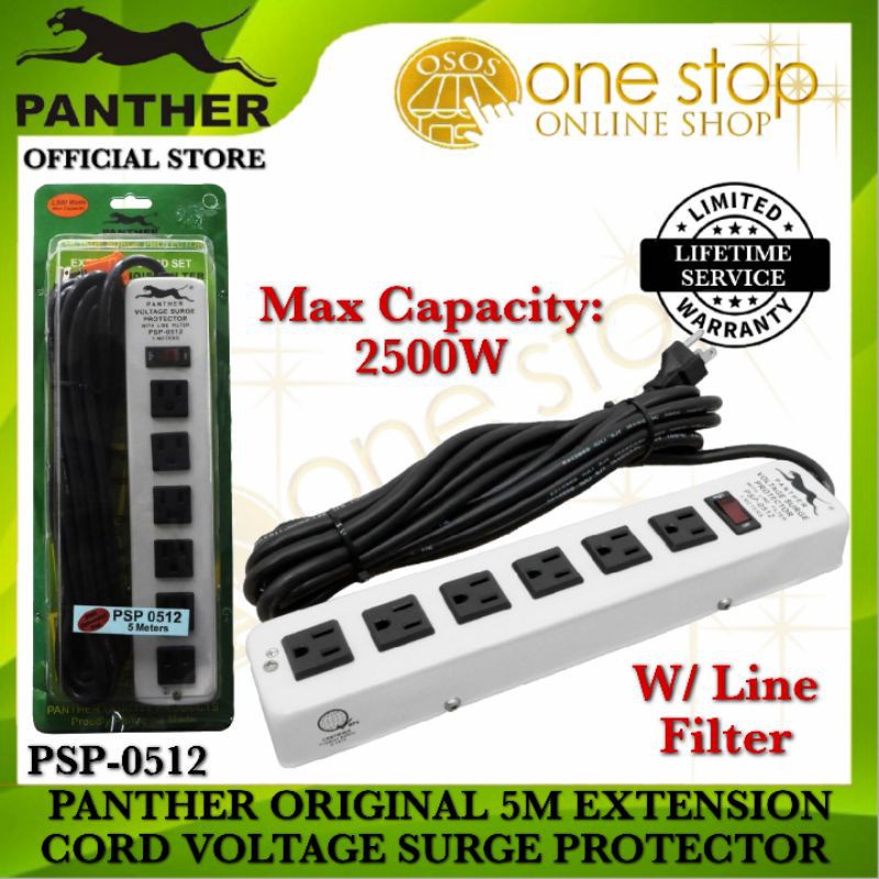 Panther 6 Gang 5M Voltage Surge Protector Power Extension Cord PSP-0512 ...
