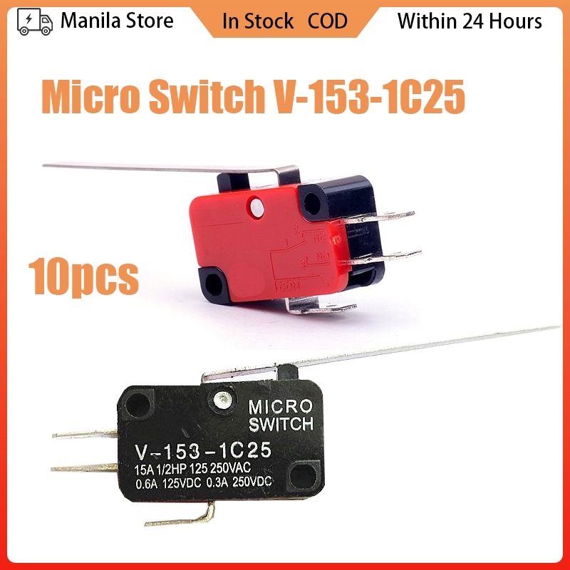 10pcs V-153-1C25 Micro Limit Switch Push Button Long Straight Arm SPDT ...