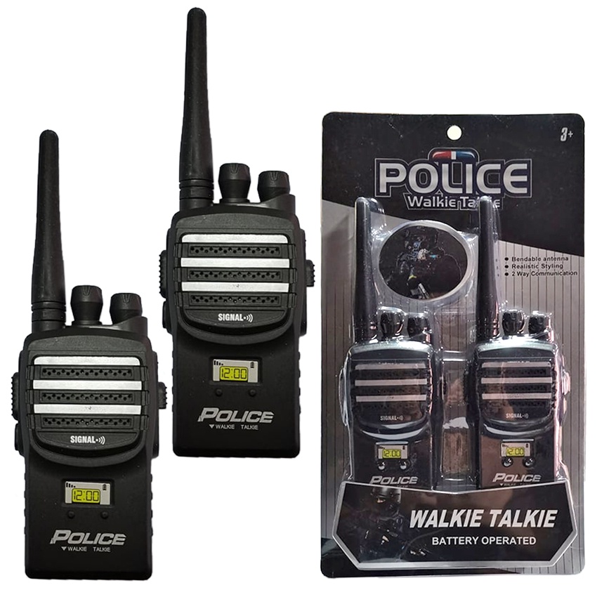 2 Pcs Police Kids Walkie Talkie Portable 2 Way Toy Radios Black ...