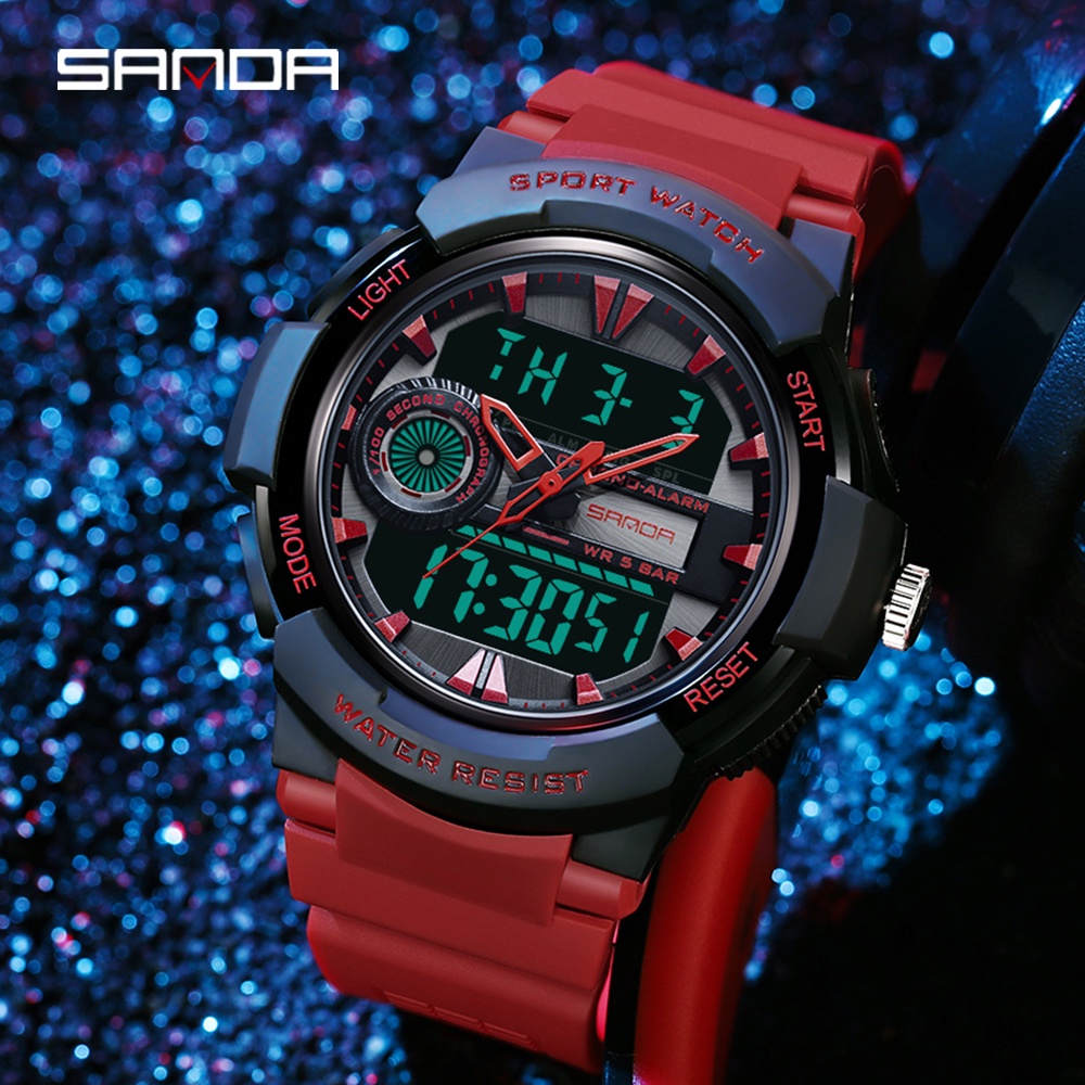 SANDA Multifunctional Dual Display Luminous LED Digital Watch ...