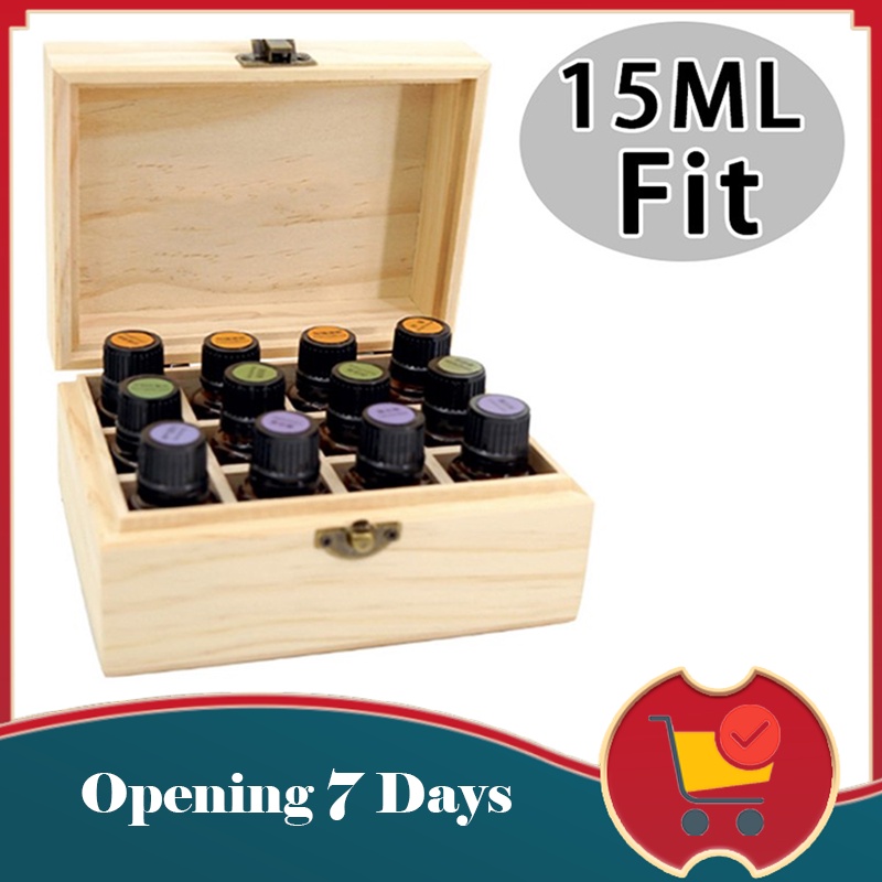 12 Slots Essential Oil Aromas Wooden Box Storage Case Organizer ...