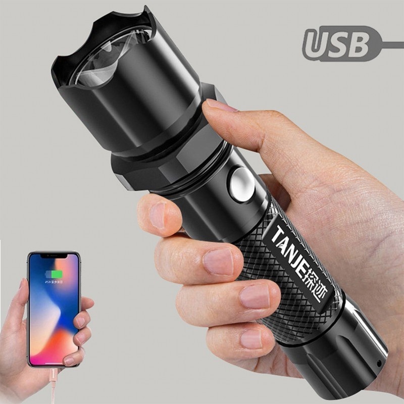 LED Flashlight USB Rechargeable Zoom Torch / Powerful IPX6 Waterproof ...