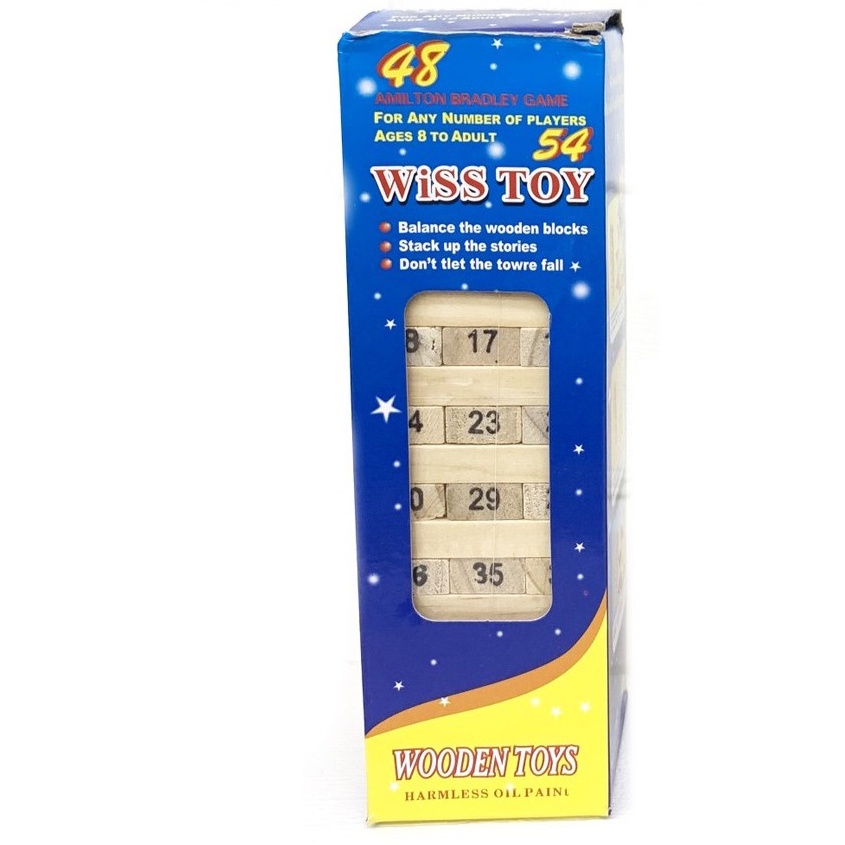 54Pcs Wooden Number Stacking Block Tower Toy Wooden Blocks Games Tower ...