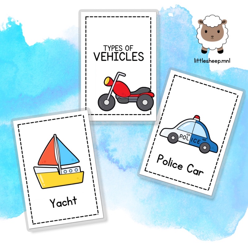26 pcs laminated VEHICLES flash card for kids learning (boys and girls ...